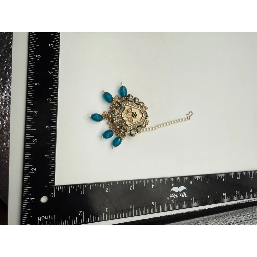 Accessories | Traditional Indian Maang Tikka Gold Tone Teal Blue Beads ...